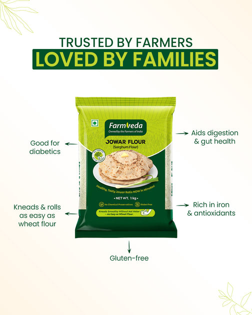 Farmveda Jowar Flour (Sorghum Flour)| Gluten-Free | High Protein| 100% ...